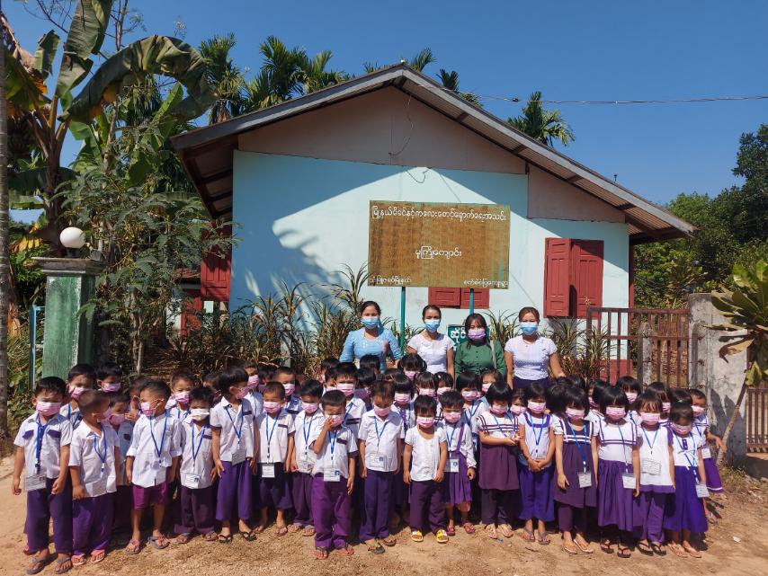 သံဖြူဇရပ်မြို့ စက်စဲကျေးရွာမိခင်နှင့်ကလေး မူကြိုကျောင်းအား ကိုဗစ် ၁၉ စည