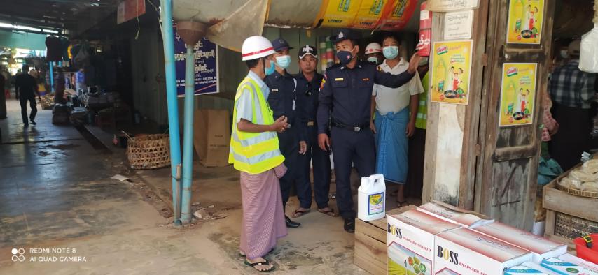 မိုးညိုမြို့နယ် စည်ပင်သာယာဈေးအတွင်း ဈေးမီးဘေးလုံခြုံရေး ဇာတ်တိုက်လေ့က