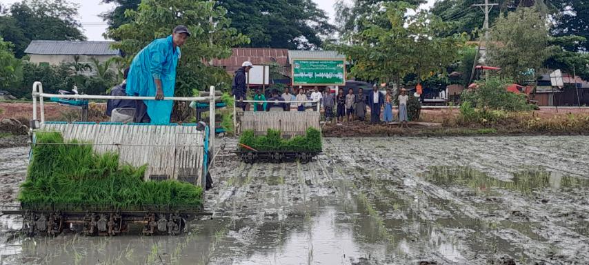 သာယာဝတီမြို့တွင် ကောက်စိုက်စက်ဖြင့် စပါးစိုက်ပျိုးခြင်း သရုပ်ပြပွဲကျင
