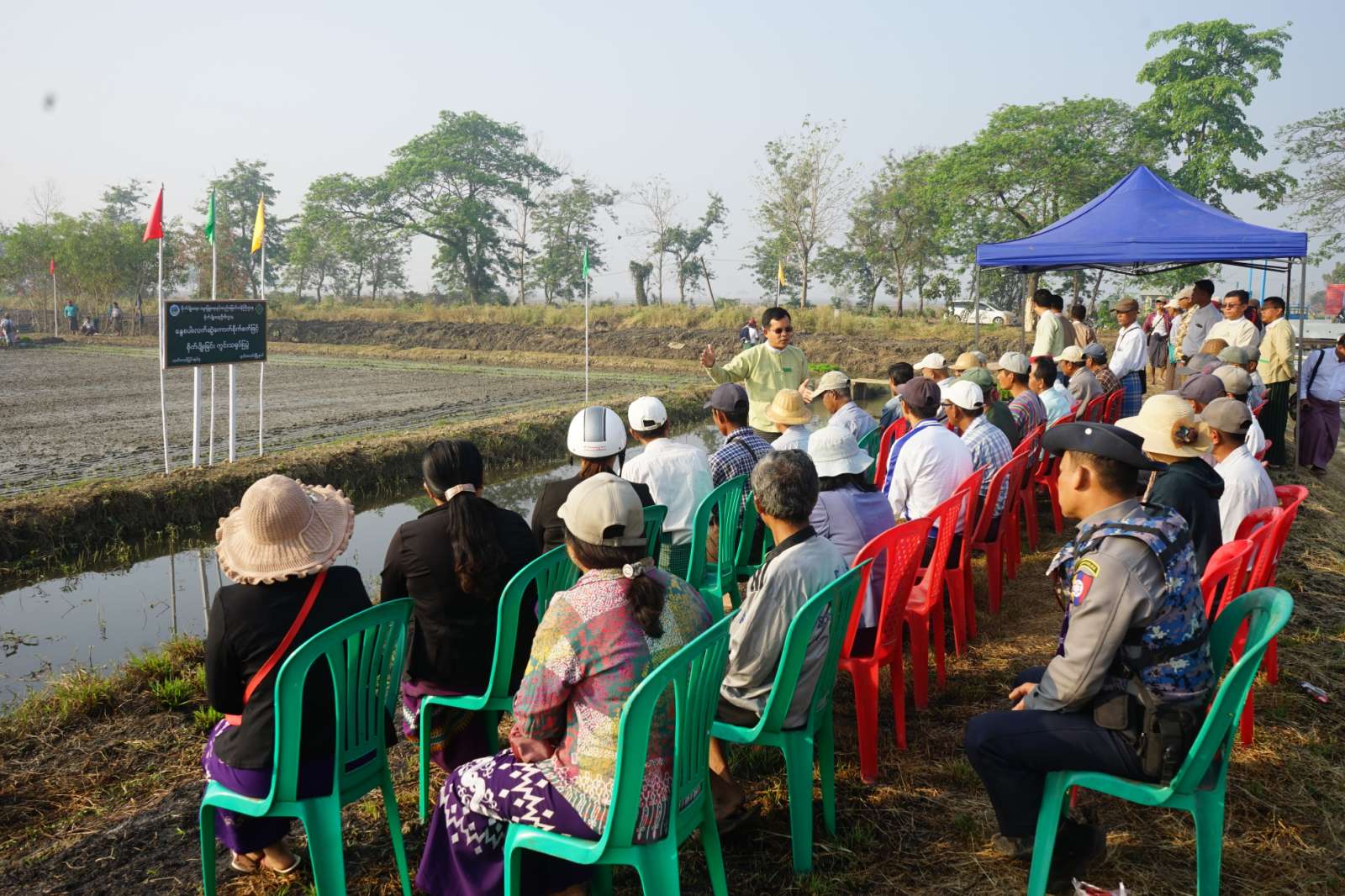 နတ်တလင်းမြို့နယ်၌ လက်ဆွဲကောက်စိုက်စက်ဖြင့် နွေစပါးစိုက်ပျိုးခြင်း ကွင