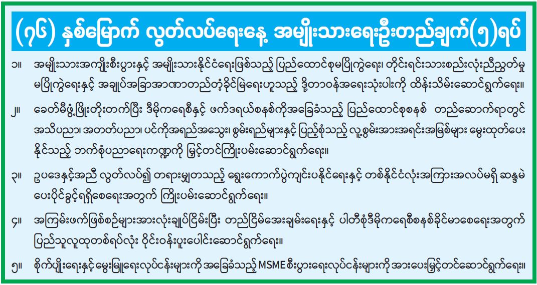 ၇၆ နှစ်မြောက် လွတ်လပ်ရေးနေ့အထိမ်းအမှတ် အမျိုးသားရေးဦးတည်ချက် ၅ ရပ